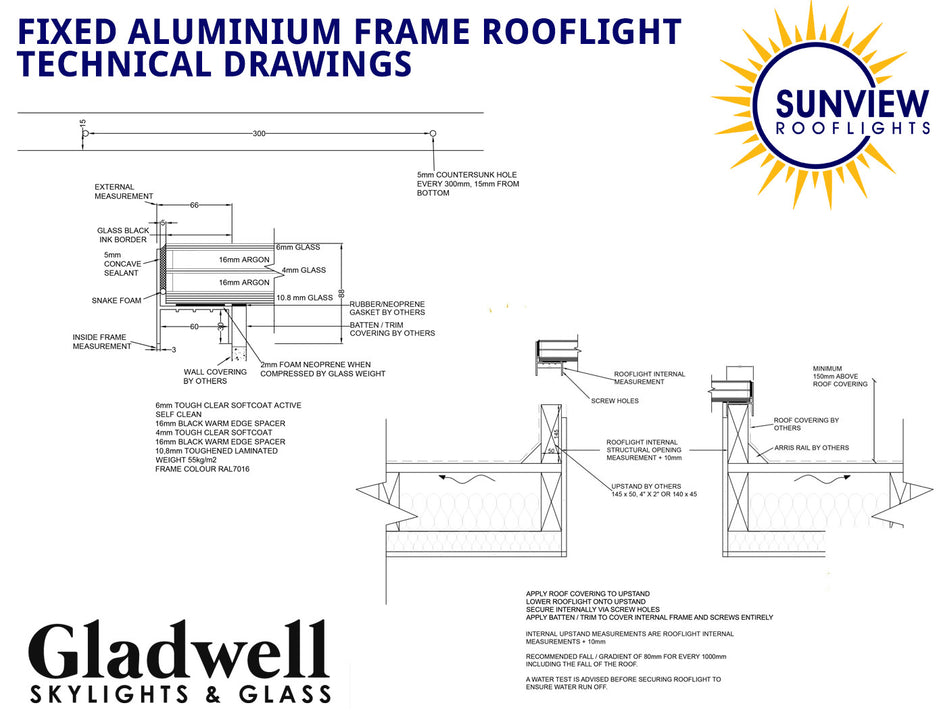 Framed Aluminium Skylight Triple Glazed Roof Window Laminated Glass